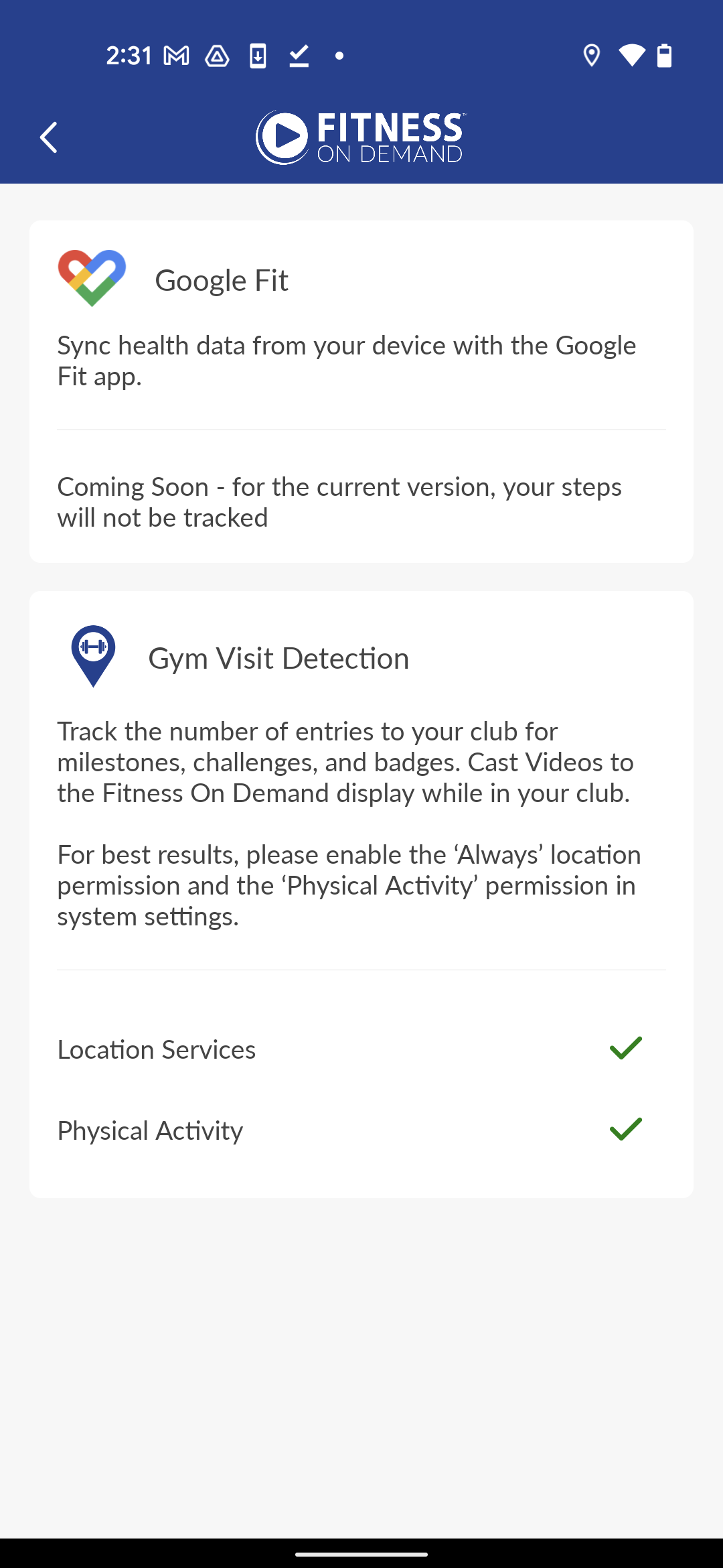 Logging Gym Visits for Android – Fitness On Demand